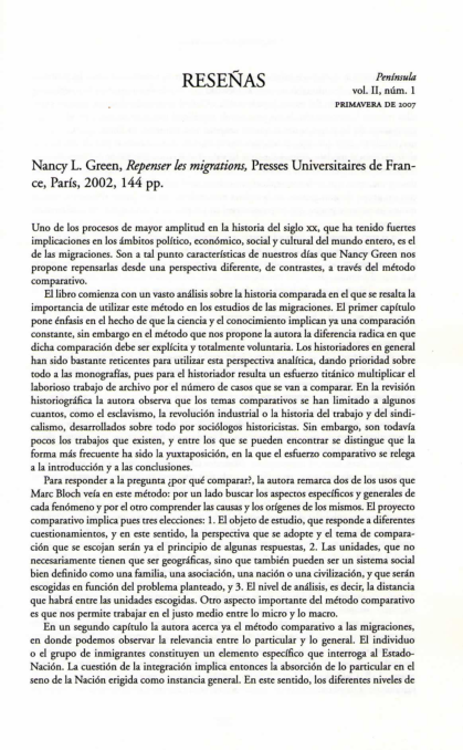 (PDF) Reseña de: Nancy L. Green, Repenser les migrations, Presses ...