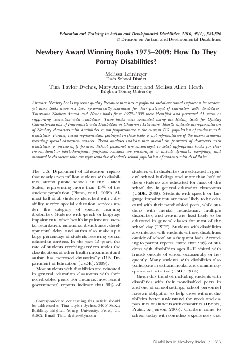 (PDF) Newbery Award Winning Books 1975-2009: How Do They Portray ...