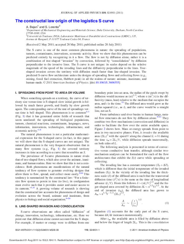 Pdf The Constructal Law Origin Of The Logistics S Curve
