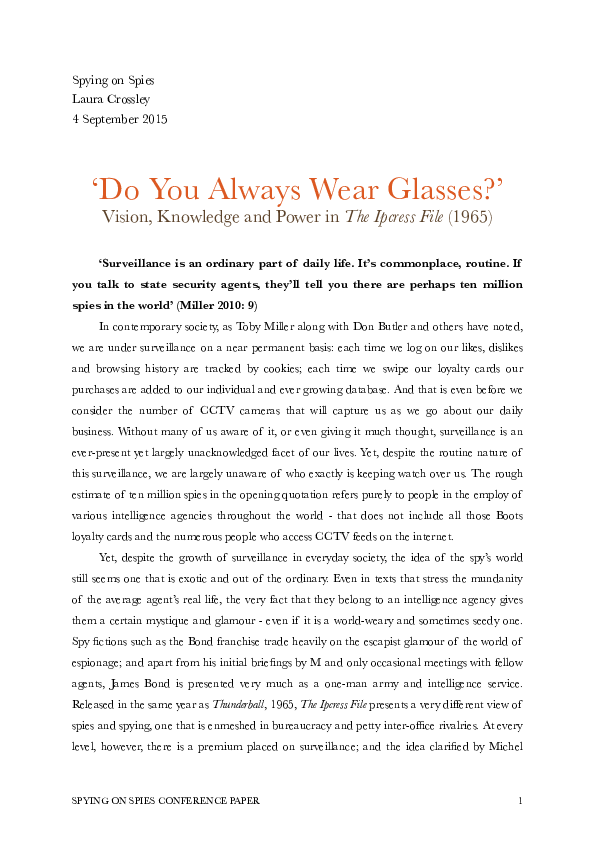 (PDF) ‘Do You Always Wear Glasses?’ Vision, Knowledge and Power in The ...