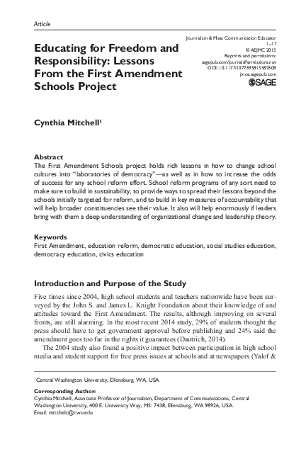 (PDF) Educating for Freedom and Responsibility: Lessons From the First ...