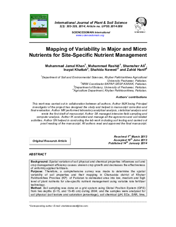 (PDF) Mapping of Variability in Major and Micro Nutrients for Site-Specific Nutrient Management