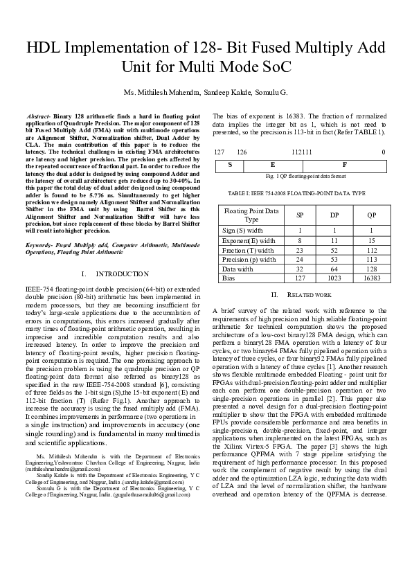 Pdf Hdl Implementation Of 128 Bit Fused Multiply Add Unit For Multi Mode Soc 0844