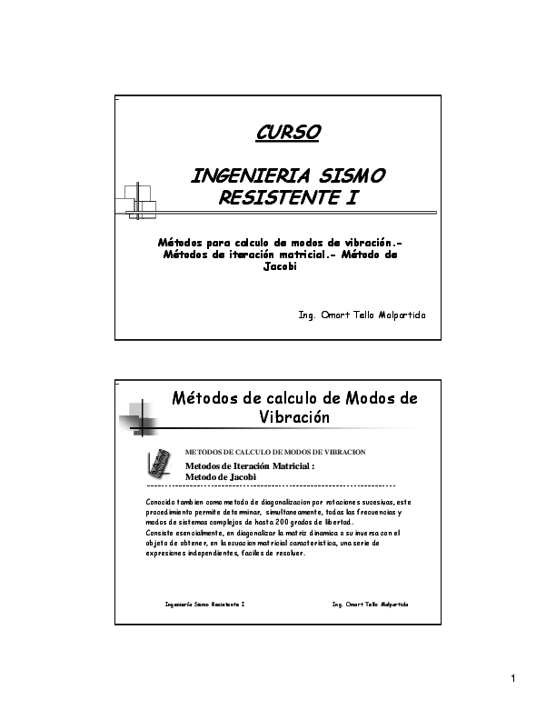 Pdf Curso Ingenieria Sismo Resistente I Métodos Para Calculo De Modos