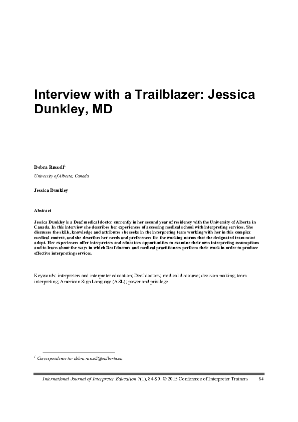 (PDF) Interview with a Trailblazer: Jessica Dunkley, MD