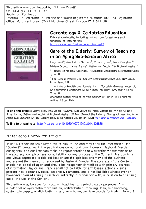 (PDF) Gerontology & Geriatrics Education Care of the Elderly: Survey of ...