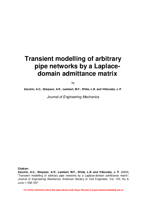 (PDF) Transient Modeling of Arbitrary Pipe Networks by a Laplace-Domain ...