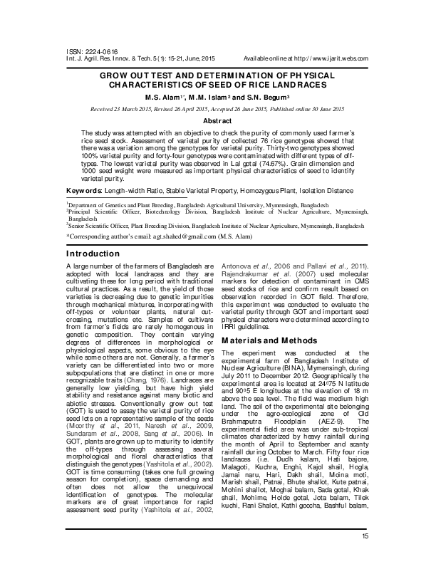 (PDF) GROW OUT TEST AND DETERMINATION OF PHYSICAL CHARACTERISTICS OF ...