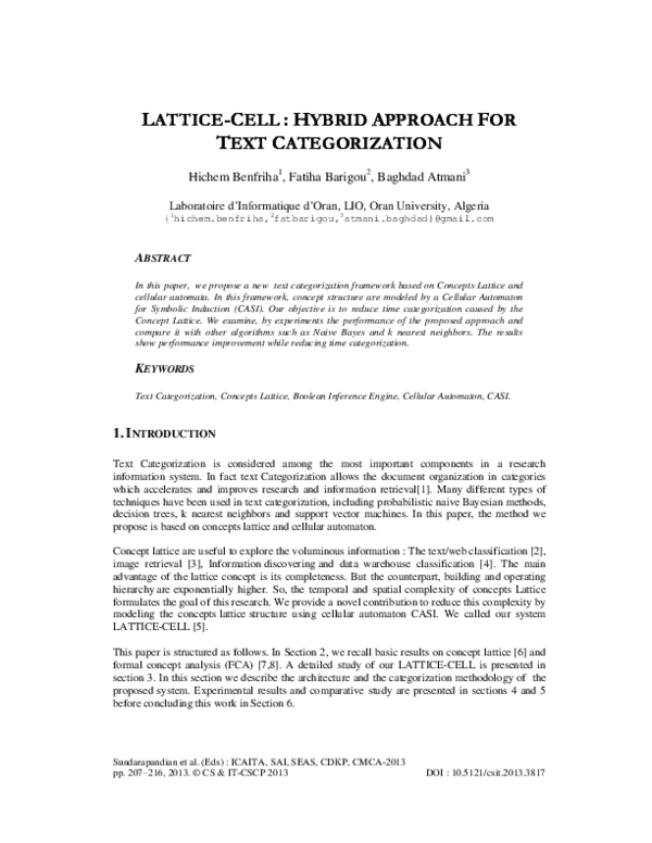 Pdf Lattice Cell Hybrid Approach For Text Categorization