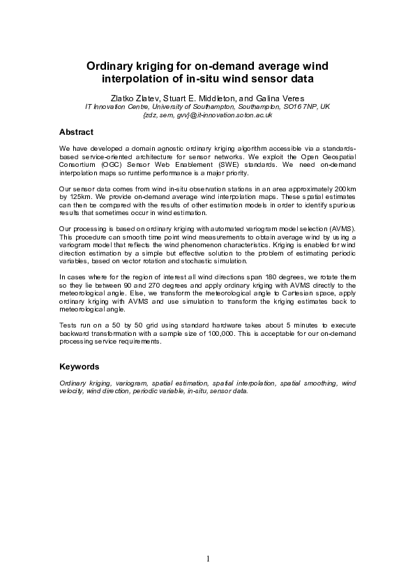 (PDF) Ordinary kriging for on-demand average wind interpolation of in-situ wind sensor data