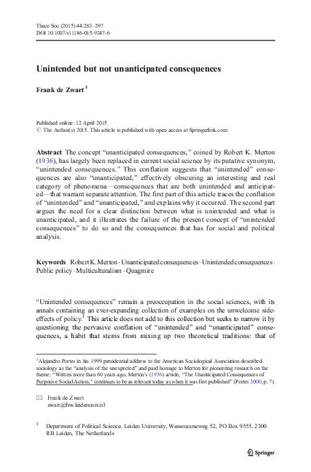 (PDF) Unintended but not unanticipated consequences