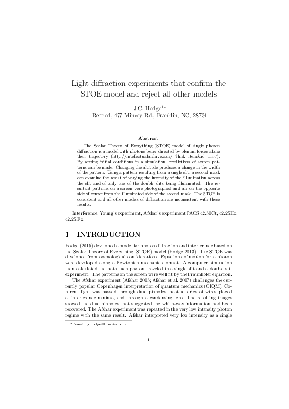(PDF) Light diffraction experiments that confirm the STOE model and reject all other models