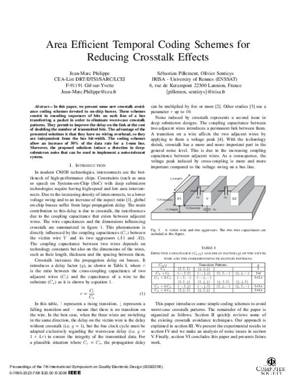 Pdf Area Efficient Temporal Coding Schemes For Reducing Crosstalk