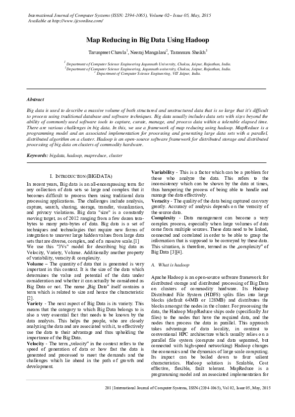 (PDF) Map Reducing in Big Data Using Hadoop