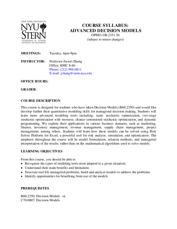 (PDF) ADVANCED DECISION MODELS