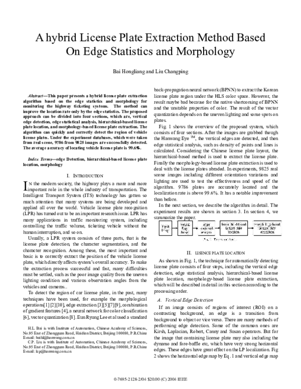 Pdf A Hybrid License Plate Extraction Method Based On Edge Statistics And Morphology Tri