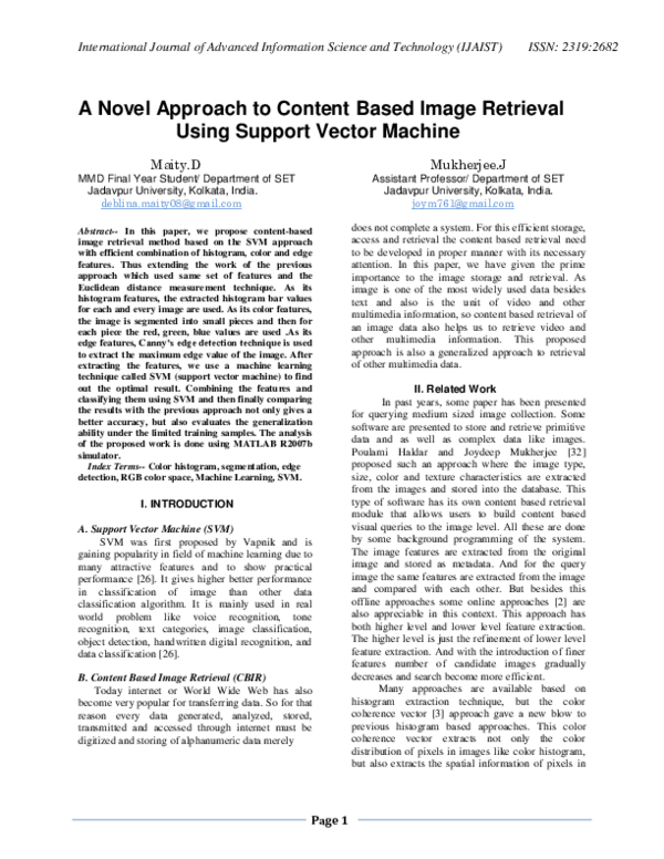 Pdf A Novel Approach To Content Based Image Retrieval Using Support Vector Machine