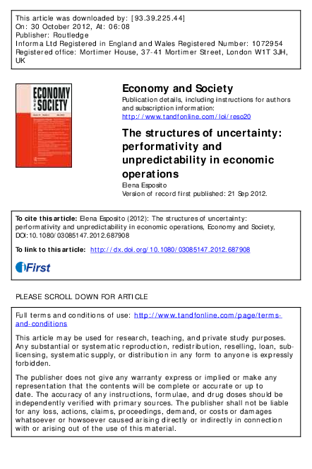 (PDF) The structures of uncertainty. Performativity and ...