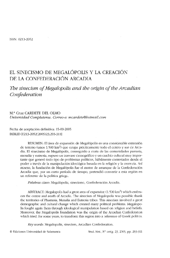 (PDF) El sinecismo de Megalópolis y la creación de la Confederación Arcadia