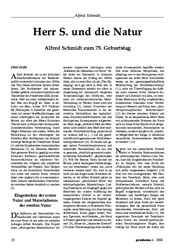 (PDF) Herr S. und die Natur. Zum Werk von Alfred Schmidt