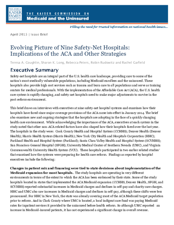 (PDF) Evolving picture of nine safety-net hospitals: Implications of ...