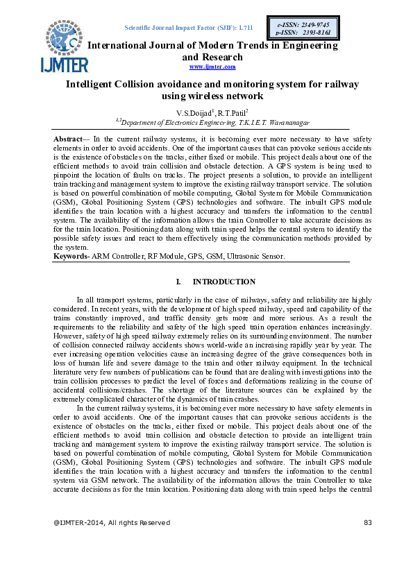 (PDF) Intelligent Collision avoidance and monitoring system for railway using wireless network