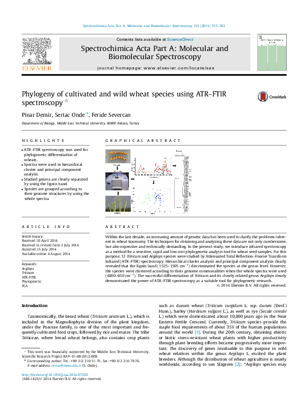 Pdf Phylogeny Of Cultivated And Wild Wheat Species Using Atr Ftir Spectroscopy