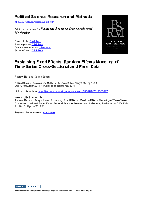 Pdf Explaining Fixed Effects Random Effects Modelling Of Time Series