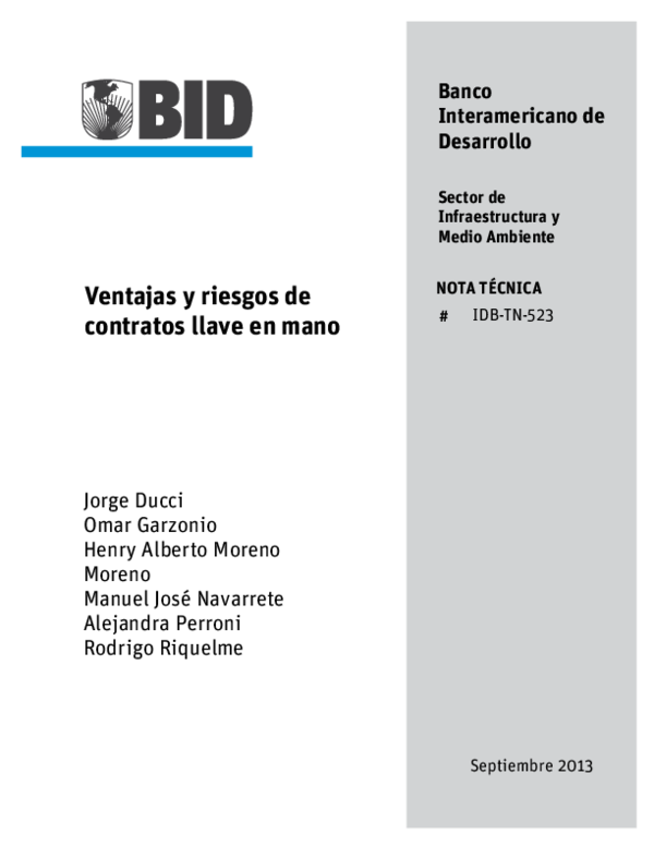 (PDF) Ventajas y riesgos de contratos llave en mano