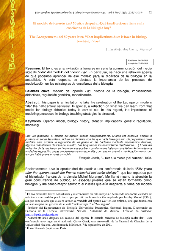 (PDF) El modelo del operón Lac1 50 años después. ¿Qué implicaciones ...
