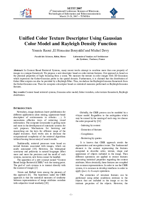 (PDF) Unified Color Texture Descriptor Using Gaussian Color Model and ...