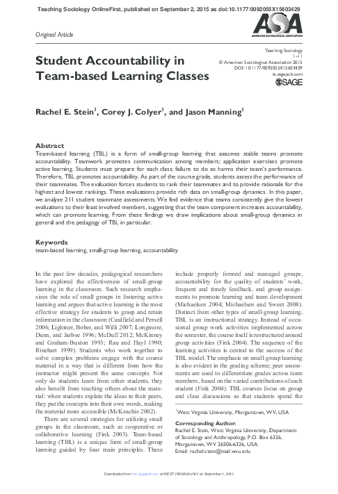 (PDF) Student Accountability in Team-Based Learning Classrooms