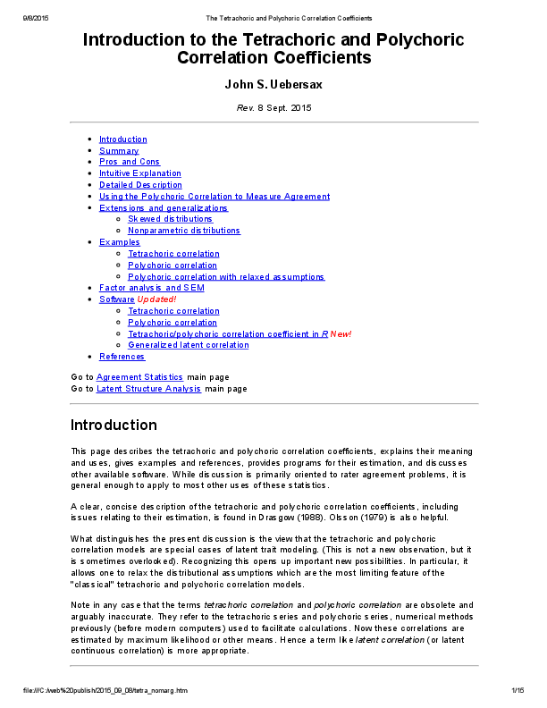 The Tetrachoric and Polychoric Correlation Coefficients