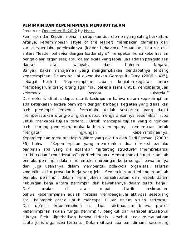 (DOC) PEMIMPIN DAN KEPEMIMPINAN MENURUT ISLAM