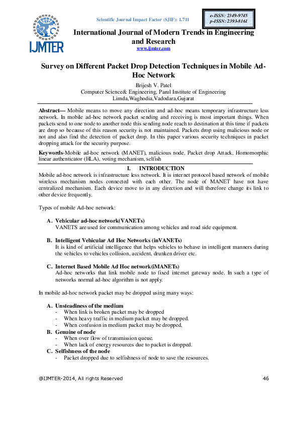Pdf Survey On Different Packet Drop Detection Techniques In Mobile