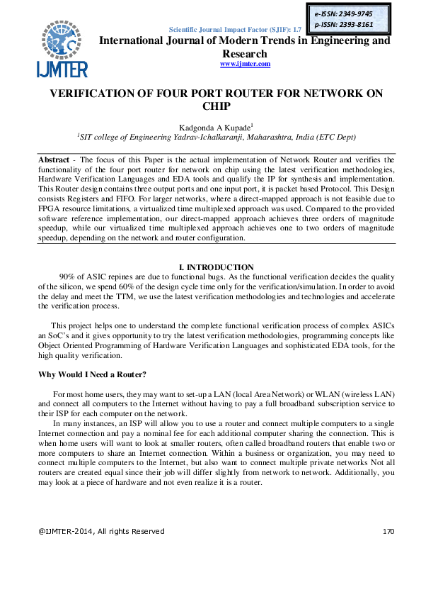 Pdf Verification Of Four Port Router For Network On Chip 0505