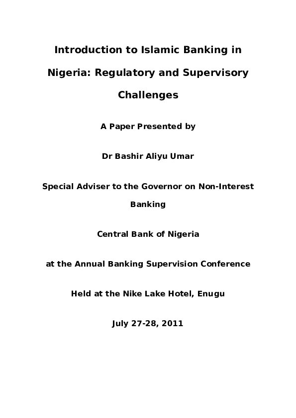 (DOC) Islamic Banking in Nigeria: Supervisory and Regulatory Challenges