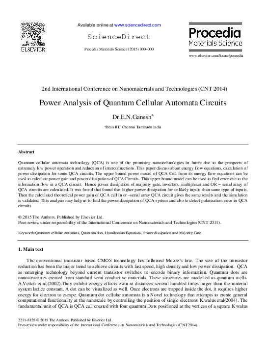 Pdf Power Analysis Of Quantum Cellular Automata Circuits