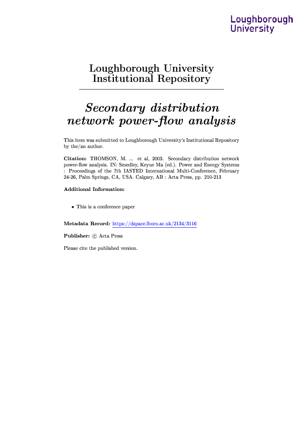 (PDF) Secondary distribution network power-flow analysis | Kevin Lomas, David Infield, and John ...