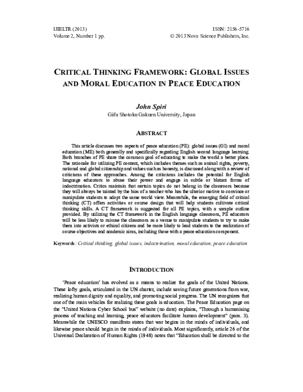 (DOC) Critical Thinking Framework: Global Issues and Moral Education in ...