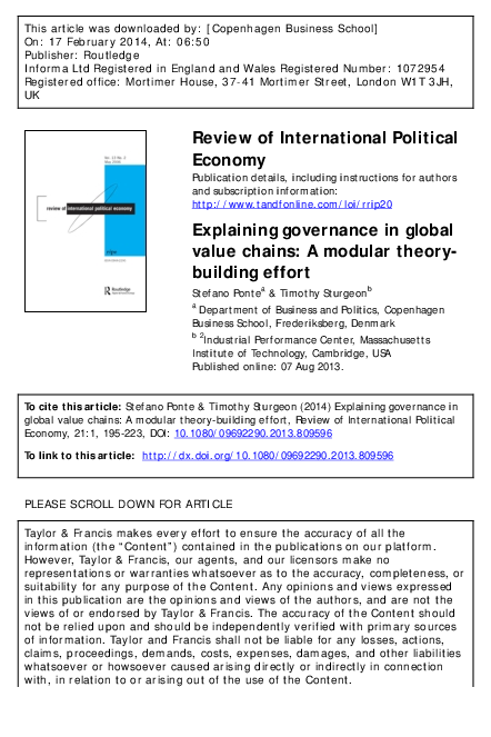 (PDF) Explaining Governance in Global Value Chains: A Modular Theory ...