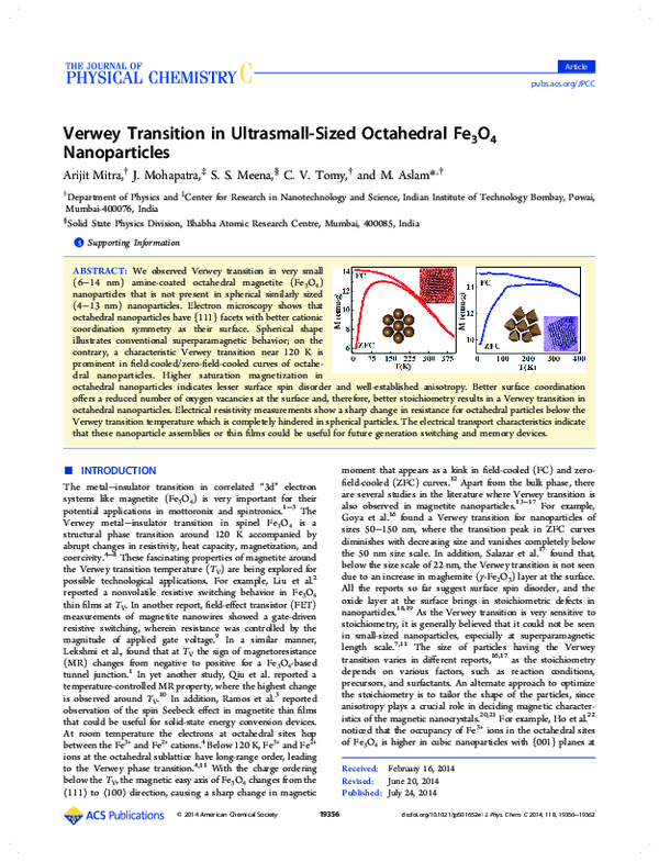 (PDF) Verwey Transition in Ultrasmall-Sized Octahedral Fe3O4 Nanoparticles