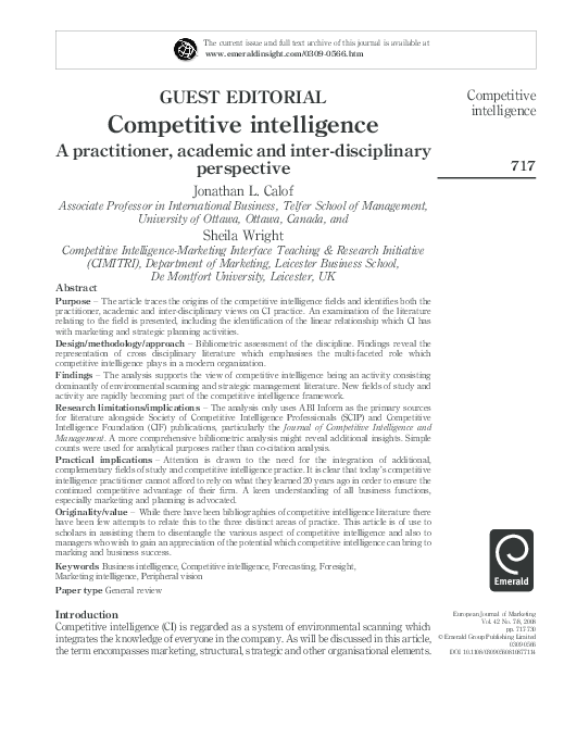(PDF) 2008: Competitive Intelligence: A Practitioner, Academic and ...