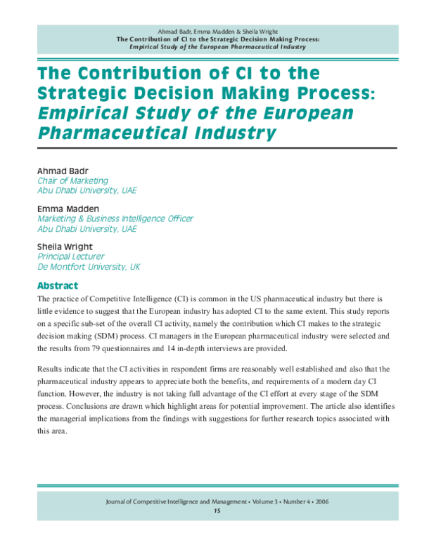 (PDF) 2006: The Contribution of Competitive Intelligence to the Strategic Decision Making ...