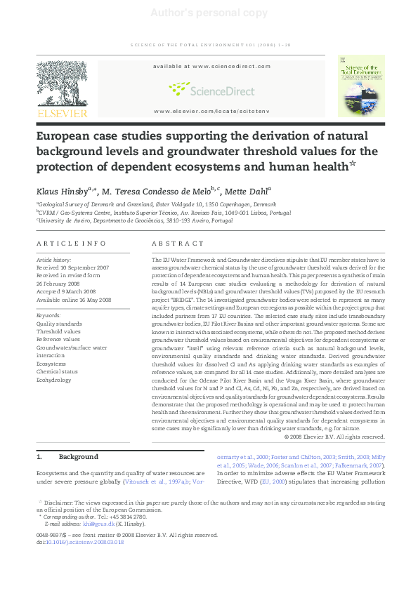 (PDF) European case studies supporting the derivation of natural ...