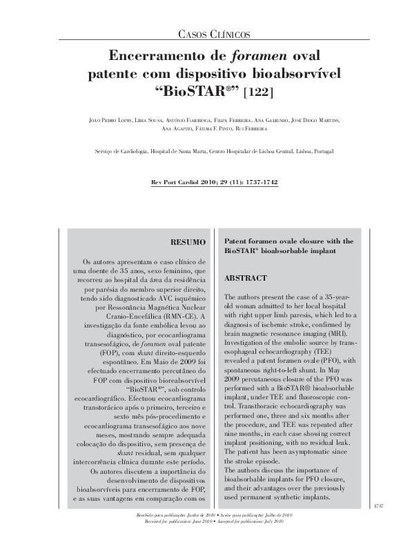(PDF) Patent foramen ovale closure with the BioSTAR® bioabsorbable implant