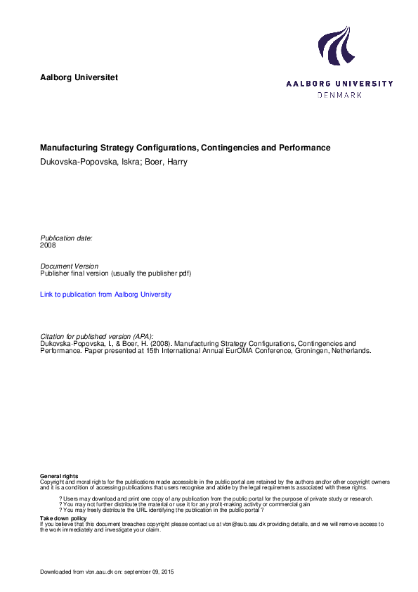 (PDF) MANUFACTURING STRATEGY CONFIGURATIONS, CONTINGENCIES AND PERFORMANCE
