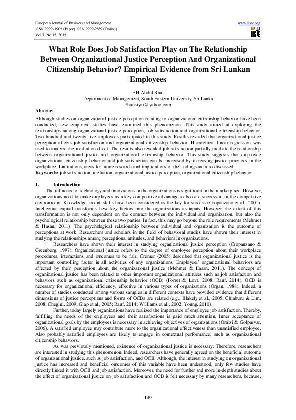 (PDF) What Role Does Job Satisfaction Play on The Relationship Between Organizational Justice ...