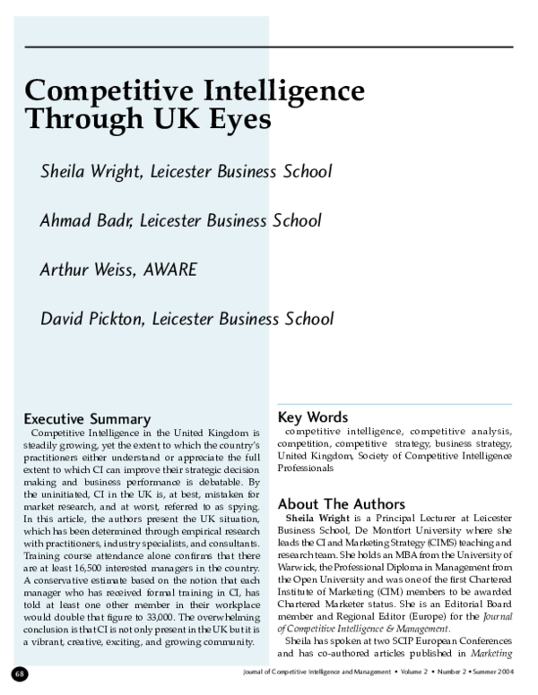 (PDF) 2004: Competitive Intelligence Through UK Eyes by Sheila Wright ...