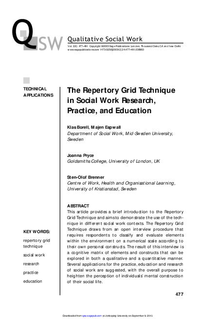 (PDF) The Repertory Grid Technique in Social Work Practice, Research ...